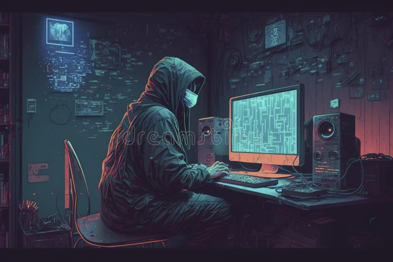 Hacker Cyberpunk Computer Room Cybercrime Code Stock Illustration ...