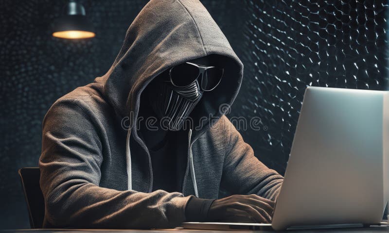 Hacker in Dark Room Hacker in Dark Room Hacker with Computer on Table ...