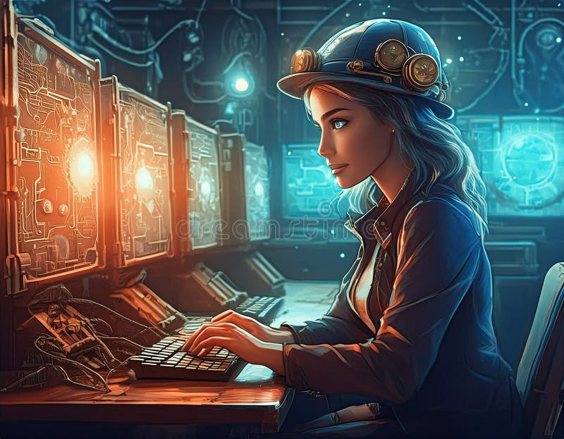 Hacker In Dark Room Illuminated By Multiple Computer Screens Typing On