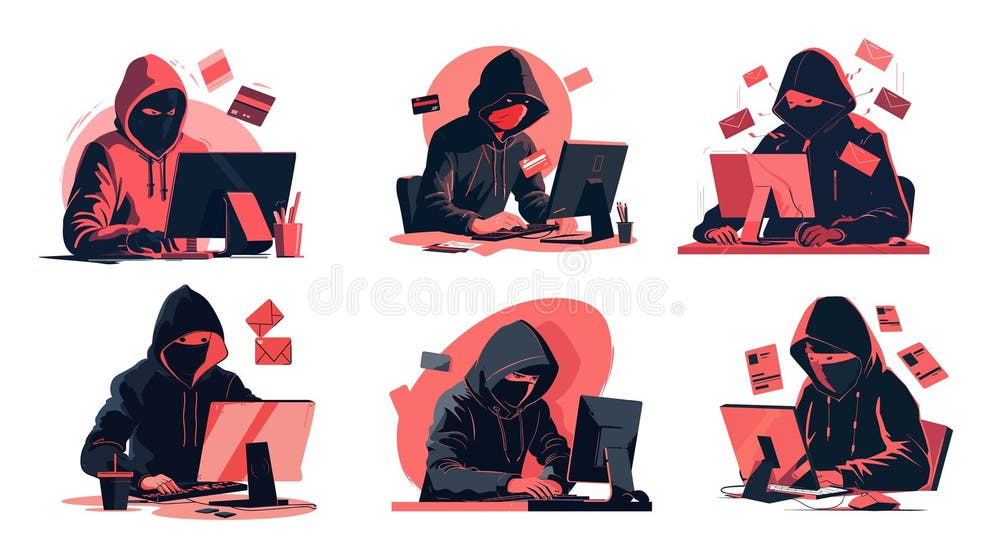 Hacker De Dibujos Animados Robando Datos. Ilustración del Vector ...