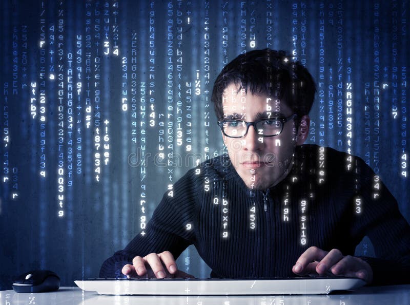 Hacker Decoding Information from Futuristic Network Technology Stock ...