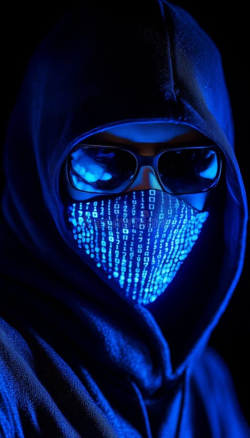 Hacker in Digital World Male Figure with Code-Laden Mask, Cybersecurity ...