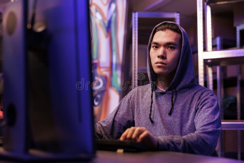 Hacker Doing Ddos Attack Portrait Stock Photo - Image of malware ...