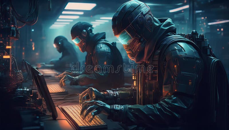 Hacker Doing Work on Computer Stock Illustration - Illustration of ...