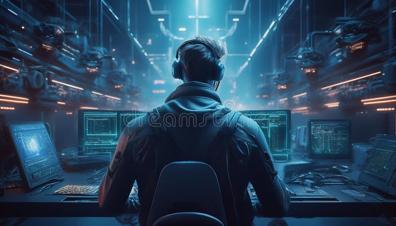 Hacker Doing Work on Computer Stock Illustration - Illustration of ...