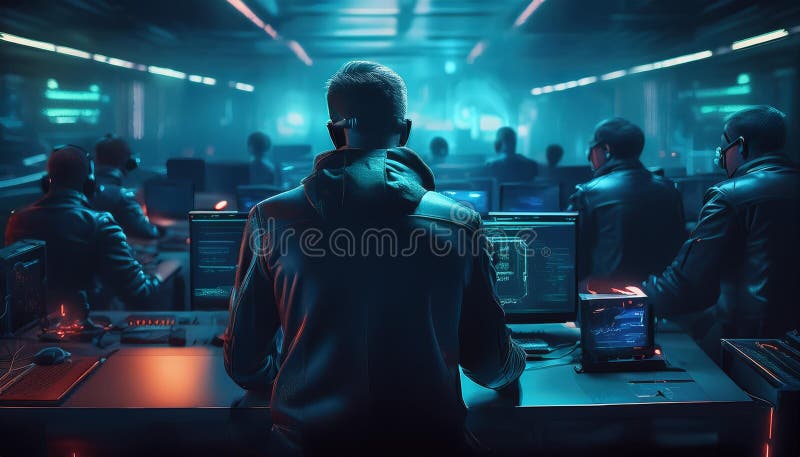 Hacker Doing Work on Computer Stock Illustration - Illustration of ...
