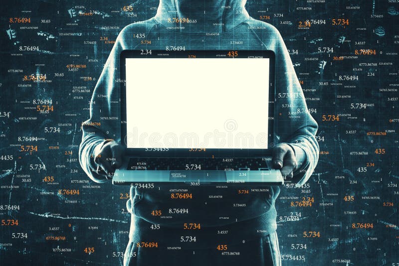 Hacker with empty notebook stock image. Image of copy - 144204991