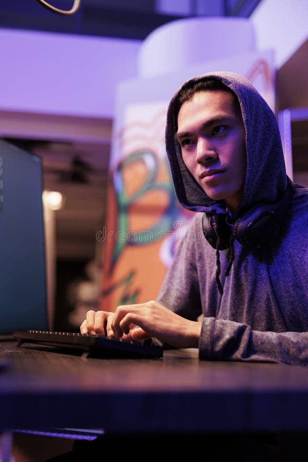 Hacker Engaging in Criminal Activity Stock Image - Image of data, hood ...