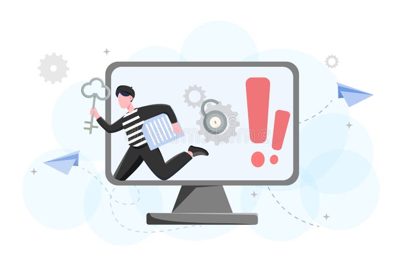 Hacker Escaping Computer Screen Concept. Vector Illustration Stock ...