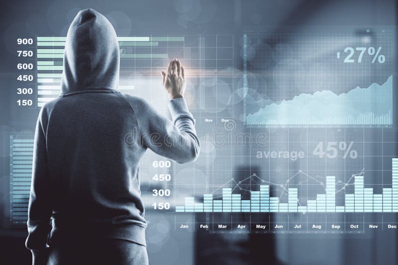 Hacker with Financial Chart Screen Stock Photo - Image of business ...
