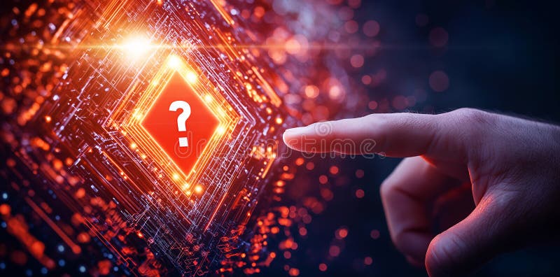 Hacker Finger Touches Glowing Digital Screen with Question Mark ...