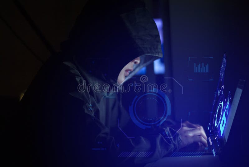 Hacker is in a Set of Black Watercolors on the Front. Safety Concepts ...