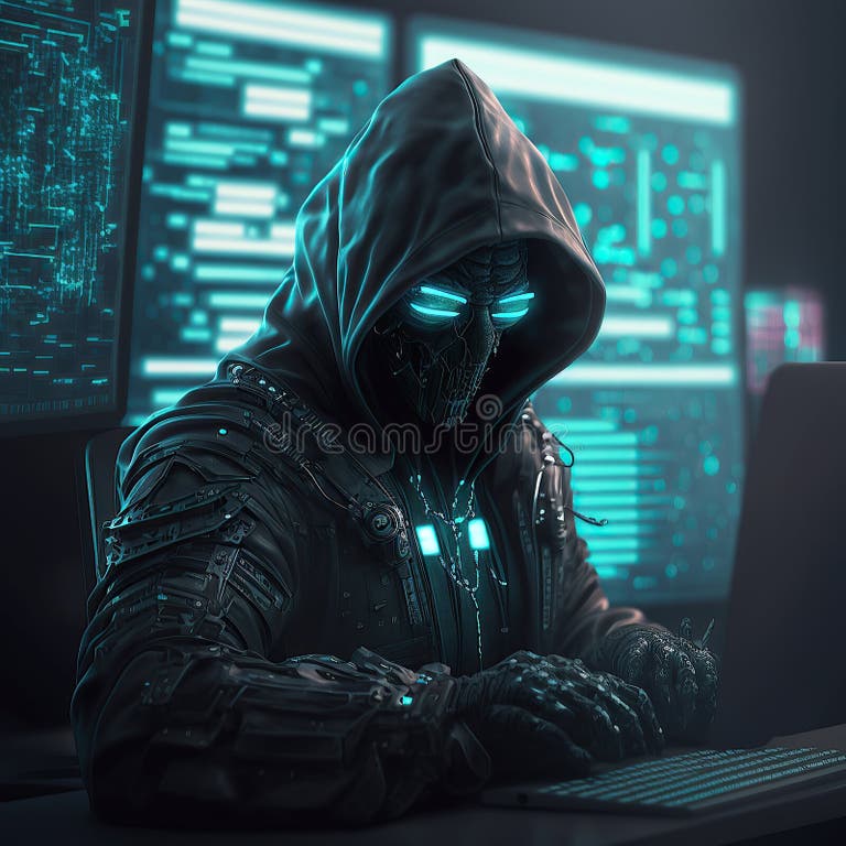 Hacker Front of His Computer Committing Digital Cybercrime Generative AI Stock Illustration ...