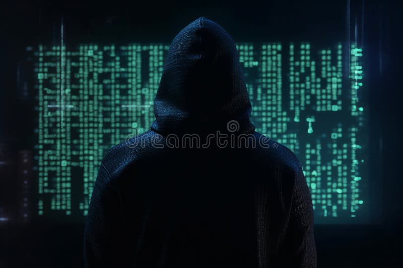 Hacker Front of His Computer Committing Digital Cybercrime. Generative AI Stock Illustration ...