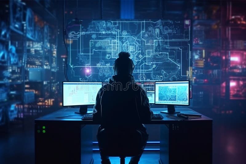 Hacker in Front of a Laptop. Cyber Attack Concept Stock Illustration ...