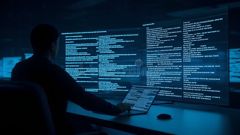 Hacker Front of His Computer Committing Digital Cybercrime. Generative ...