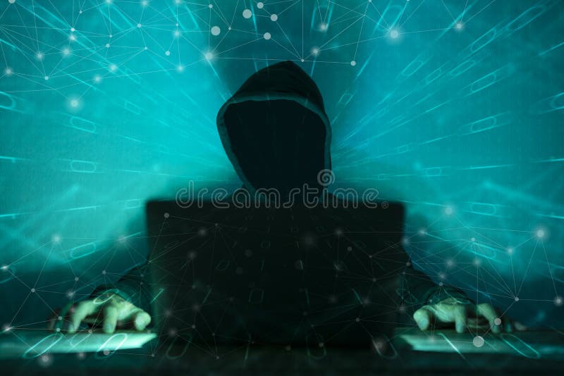 Hacker in Front of His Computer. Dark Face Stock Photo - Image of ...