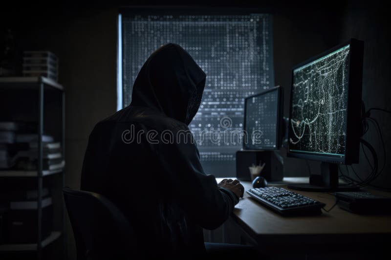 Hacker in Front of a Laptop. Cyber Attack Concept Stock Illustration ...