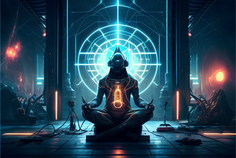 Hacker from the Future with Wires Connected To His Head. AI Generated ...