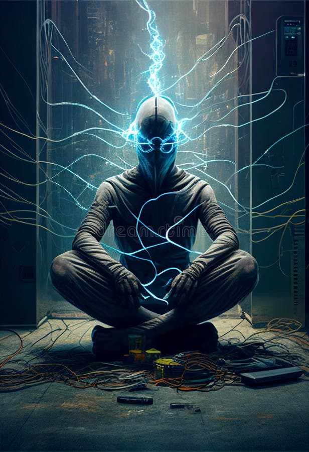 Hacker from the Future with Wires Connected To His Head. AI Generated ...