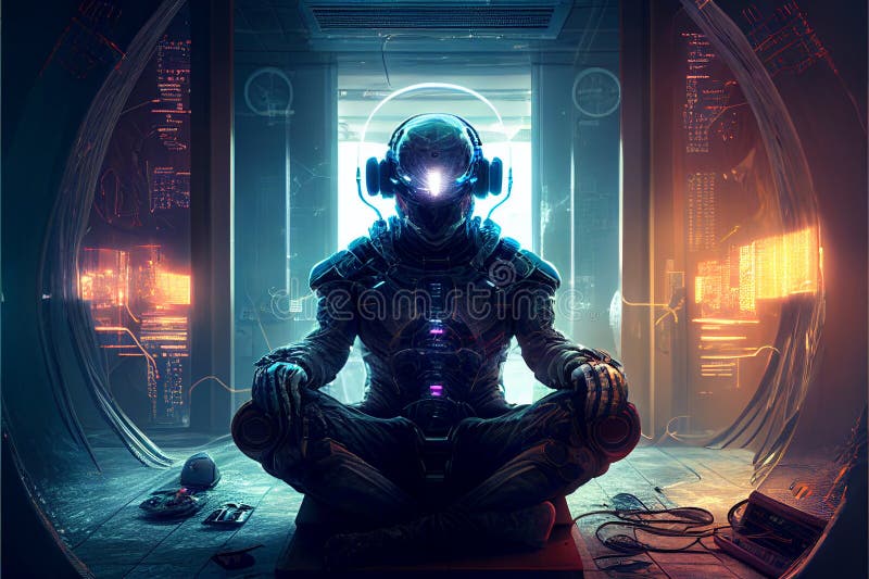 Hacker from the Future with Wires Connected To His Head. AI Generated ...