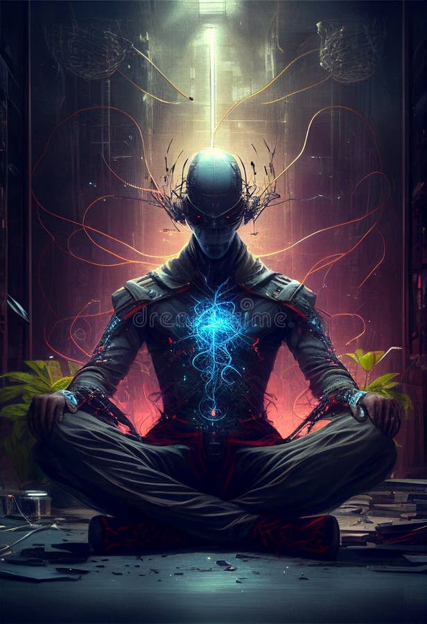 Hacker from the Future with Wires Connected To His Head. AI Generated ...