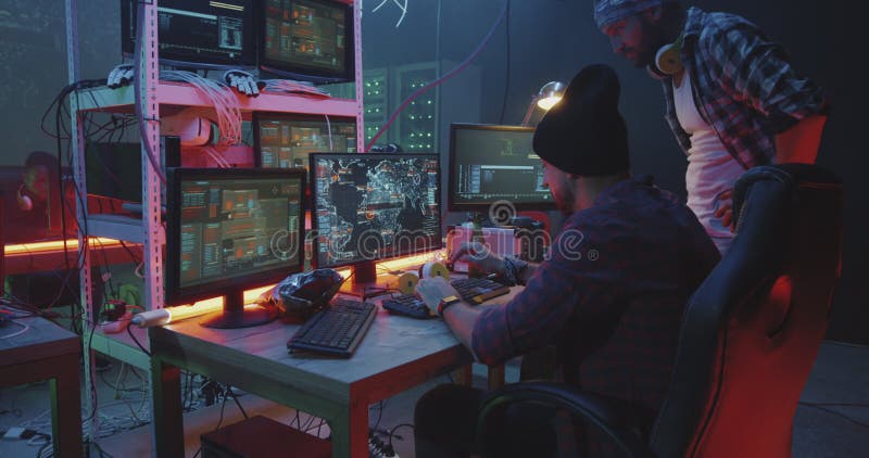 Young Hackers Celebrating Success Stock Video - Video of computer ...