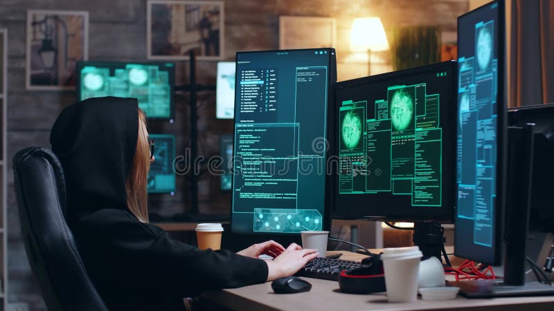 Hacker Girl Wearing a White Mask while Doing Cyber Crimes Stock Image ...