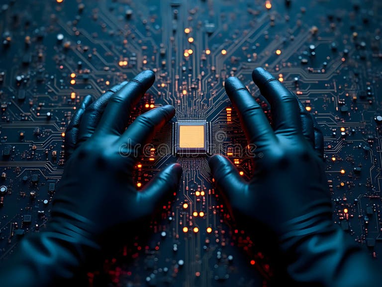 Hacker Gloved Hands Threatening CPU Chip, Cyber Attack Concept Stock ...