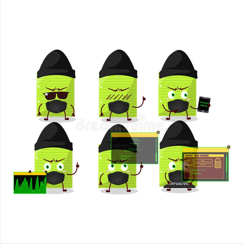 A Hacker Green Sticky Notes Character Mascot with Stock Vector ...