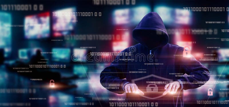 Hacker Hacked into the System on a Virtual Screen Stock Illustration ...