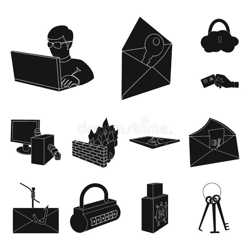 Hacker and Hacking Black Icons in Set Collection for Design. Hacker and ...