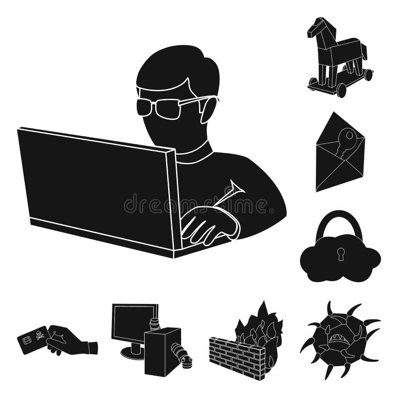 Hacker and Hacking Black Icons in Set Collection for Design. Hacker and ...