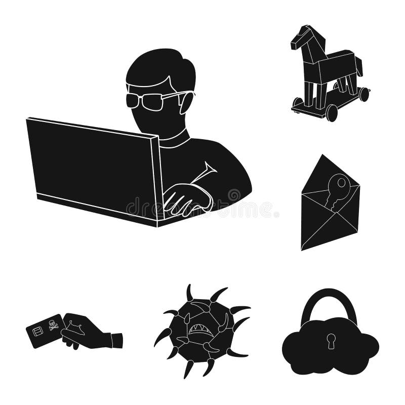 Hacker and Hacking Black Icons in Set Collection for Design. Hacker and ...