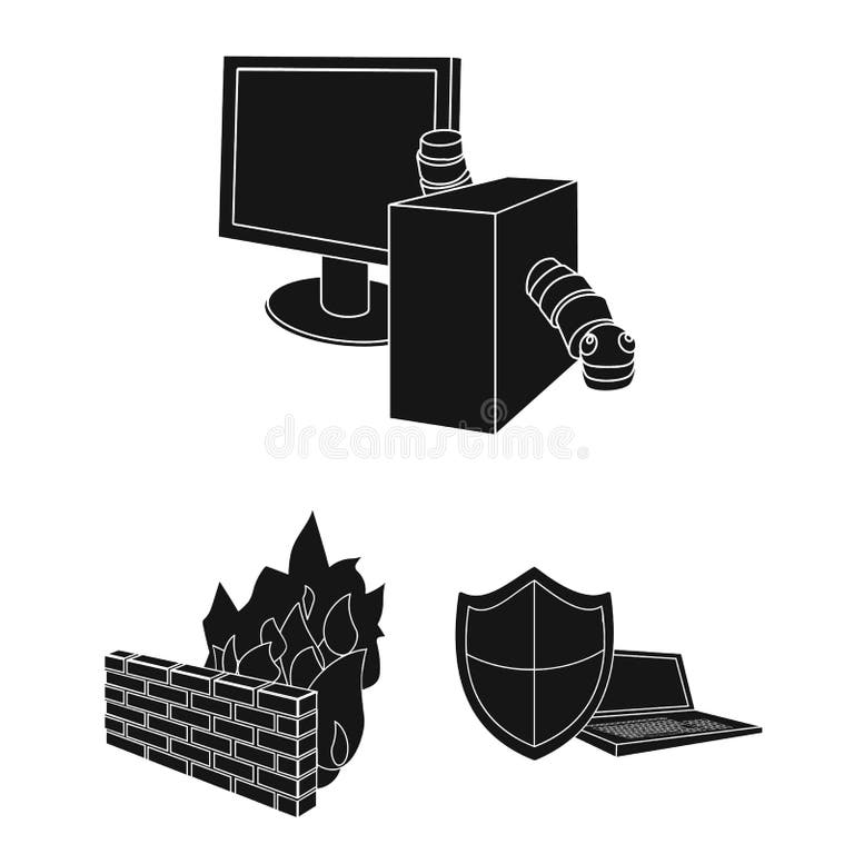Hacker and Hacking Black Icons in Set Collection for Design. Hacker and Equipment Vector Symbol ...