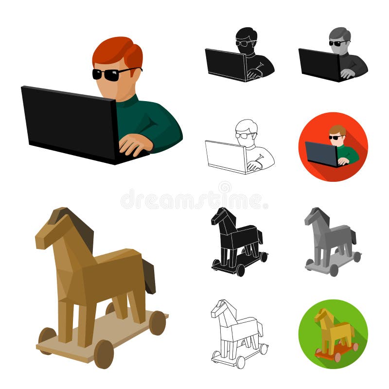 Hacker And Hacking Cartoonblackflatmonochromeoutline Icons In Set Collection For Design