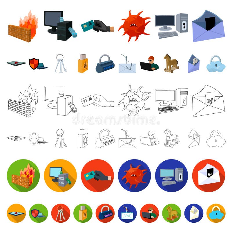 Hacker and Hacking Cartoon Icons in Set Collection for Design. Hacker ...