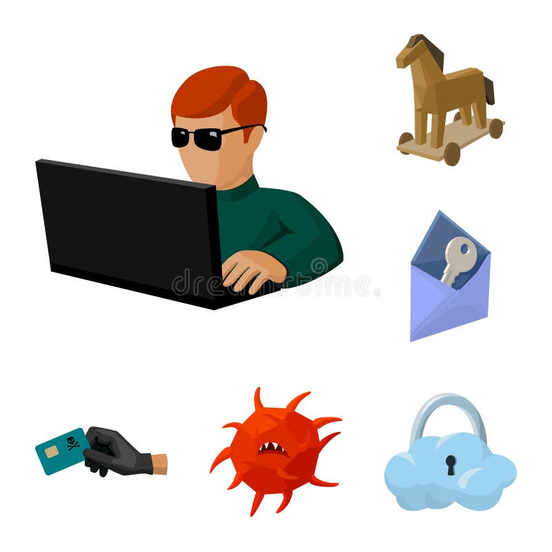 Hacker and Hacking Cartoon Icons in Set Collection for Design. Hacker ...