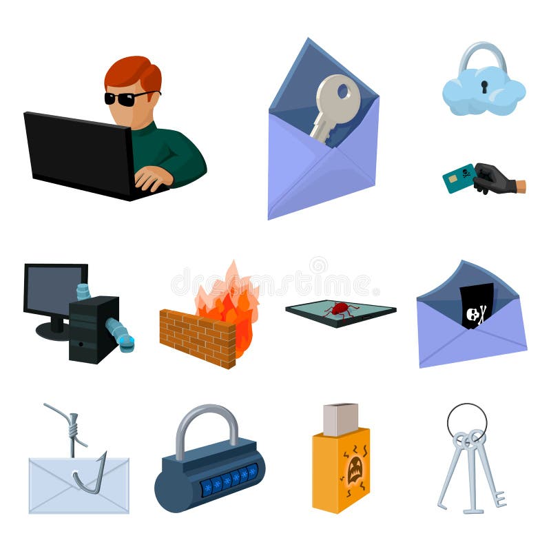 Hacker and Hacking Cartoon Icons in Set Collection for Design. Hacker ...