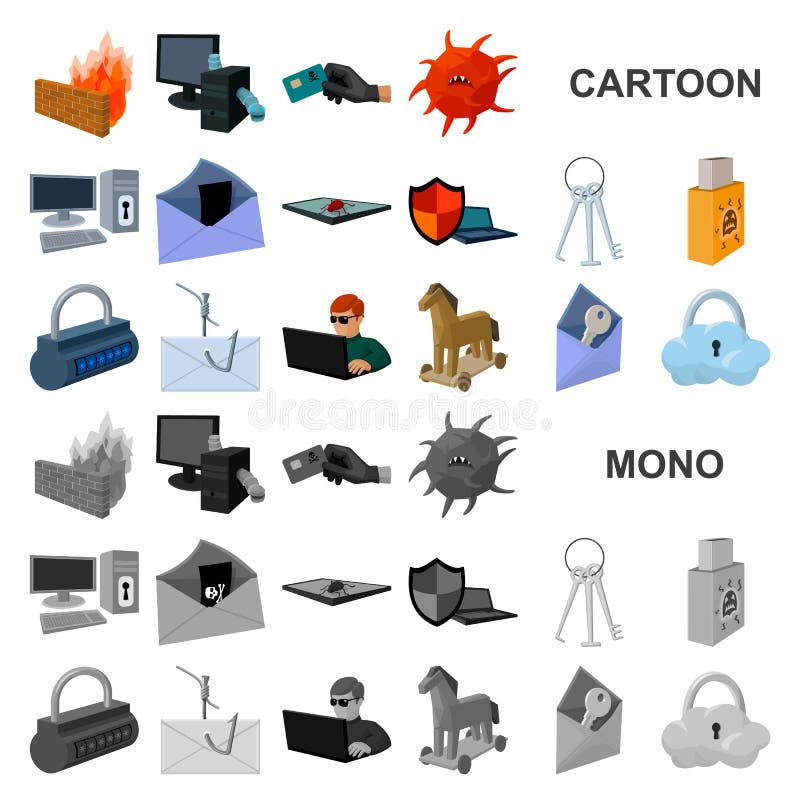 Hacker and Hacking Cartoon Icons in Set Collection for Design. Hacker ...