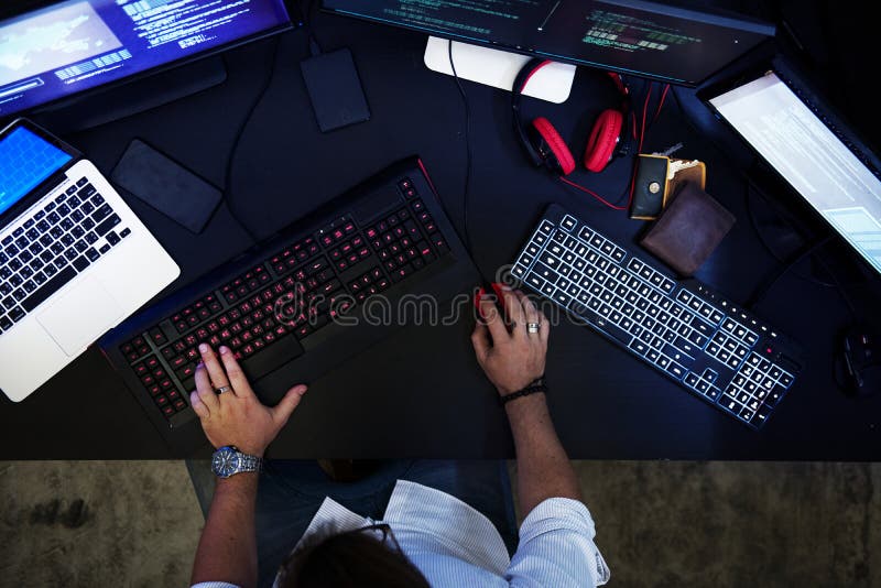 Hacker Hacking a Coding Cyberspace Information Stock Image - Image of ...