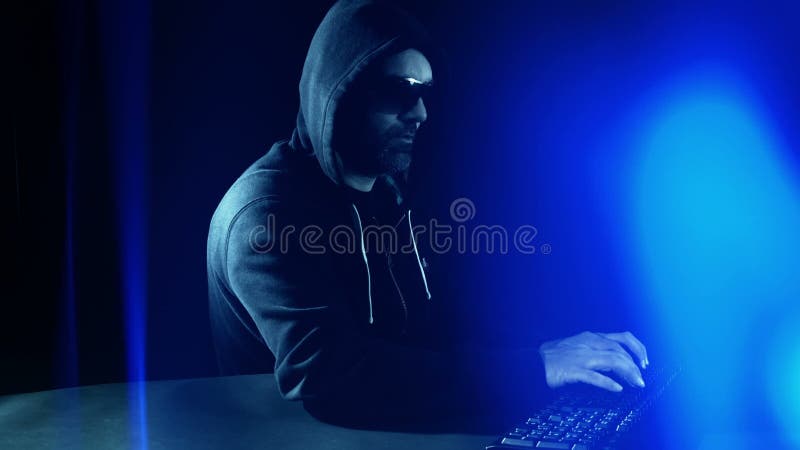 Hacker Hacking on Computer Keyboard Blue Abstract Background Stock ...