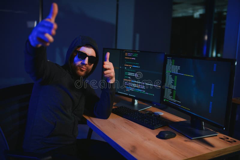 Hacker is Hacking into the Computer Network. Computer Criminal Stock ...