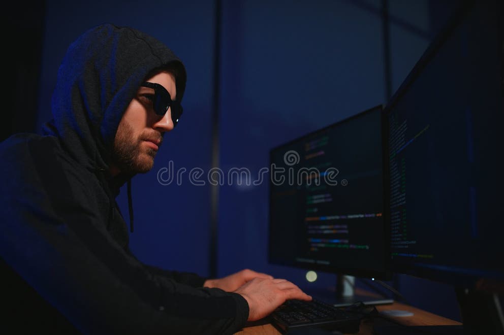 Hacker is Hacking into the Computer Network. Computer Criminal Stock Image - Image of hacking ...