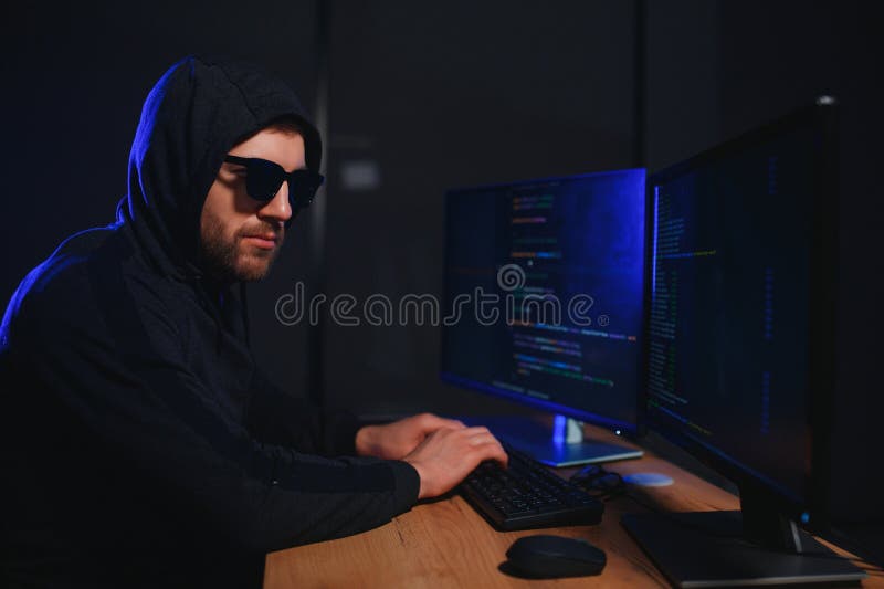 Hacker is Hacking into the Computer Network. Computer Criminal Stock Photo - Image of concept ...