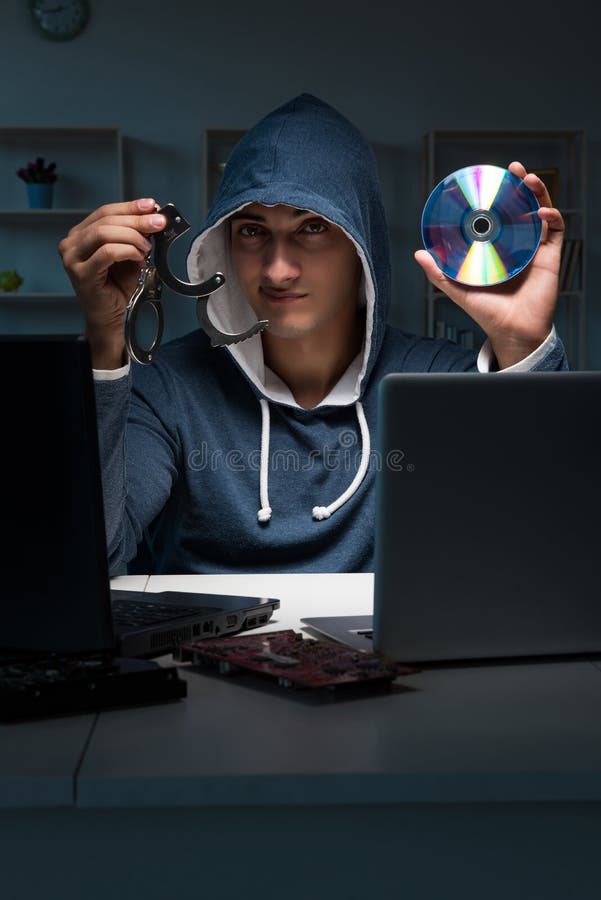 The Hacker Hacking Computer at Night Stock Photo - Image of illegal ...