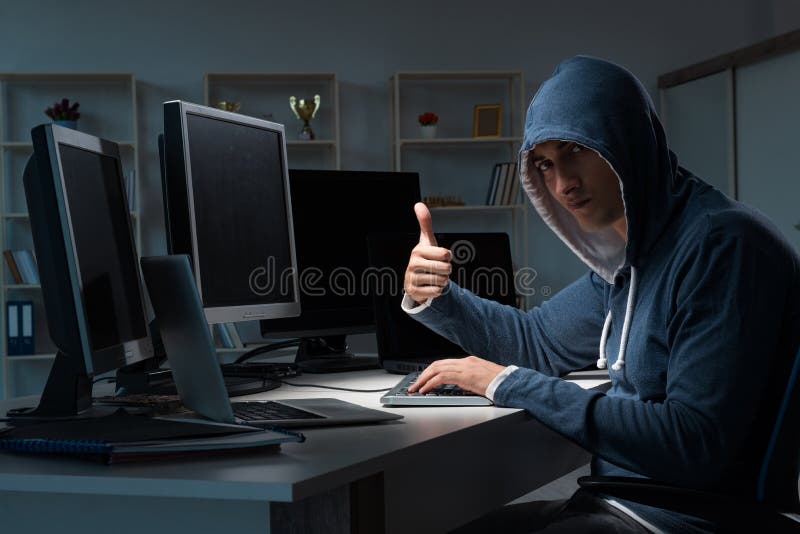 The Hacker Hacking Computer at Night Stock Image - Image of password ...