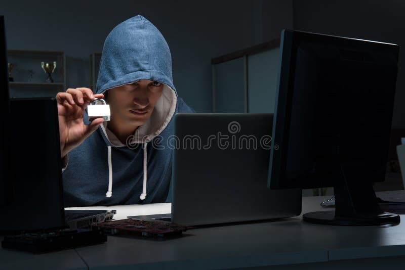 The Hacker Hacking Computer at Night Stock Image - Image of password ...