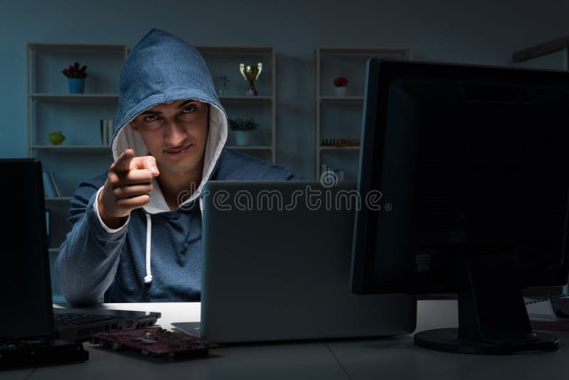 The Hacker Hacking Computer at Night Stock Photo - Image of digital ...