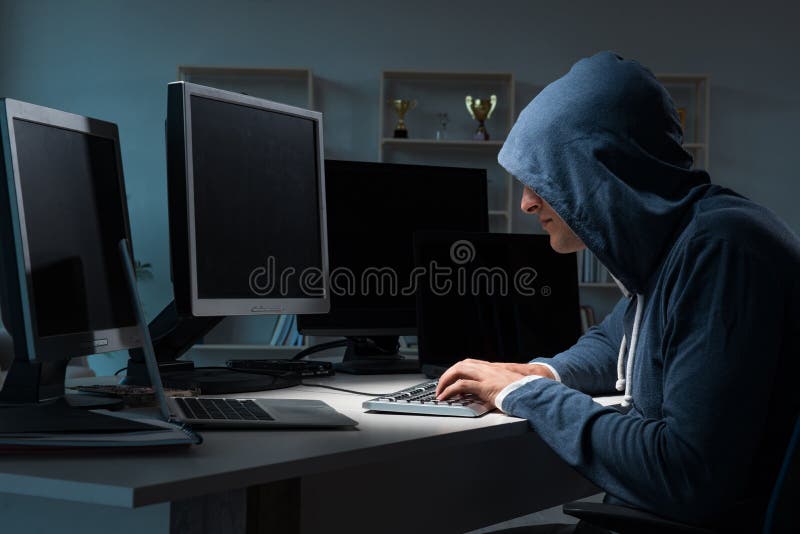 The Hacker Hacking Computer at Night Stock Image - Image of intruder ...